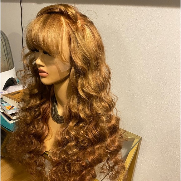 Hair | Custom Color Human Hair Lace Frontal Wig With Bang | Poshmark
